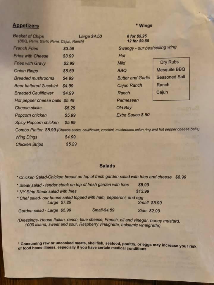 Menu at Arch Cafe, Connellsville