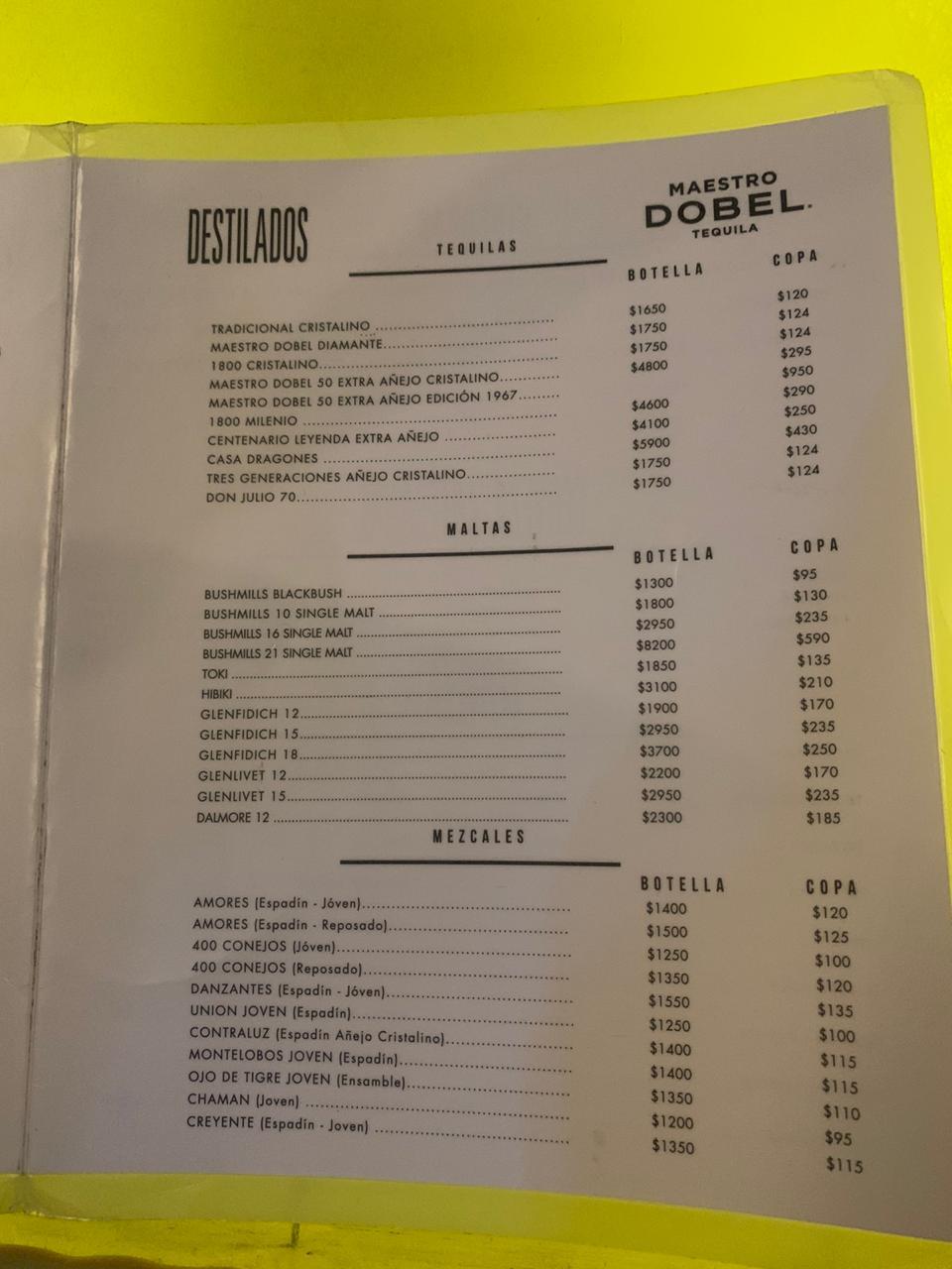 Carta del pub y bar Botanero Moritas Insurgentes, Monterrey, Av ...