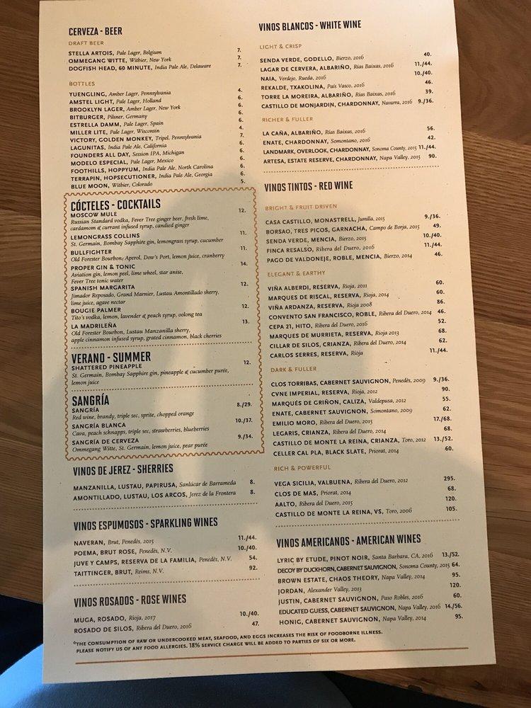 Menu at Bulla Gastrobar, Charlotte