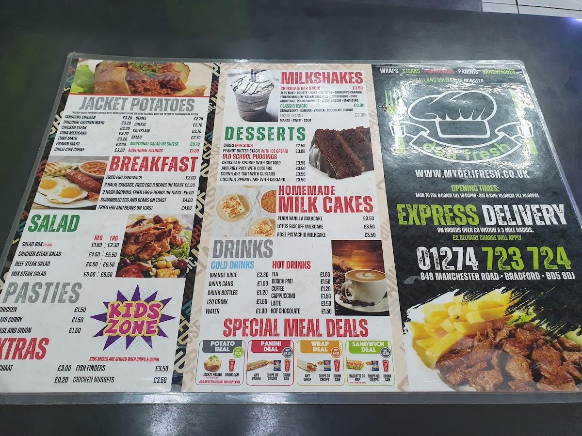 Menu at DeliFresh pizzeria, Bradford