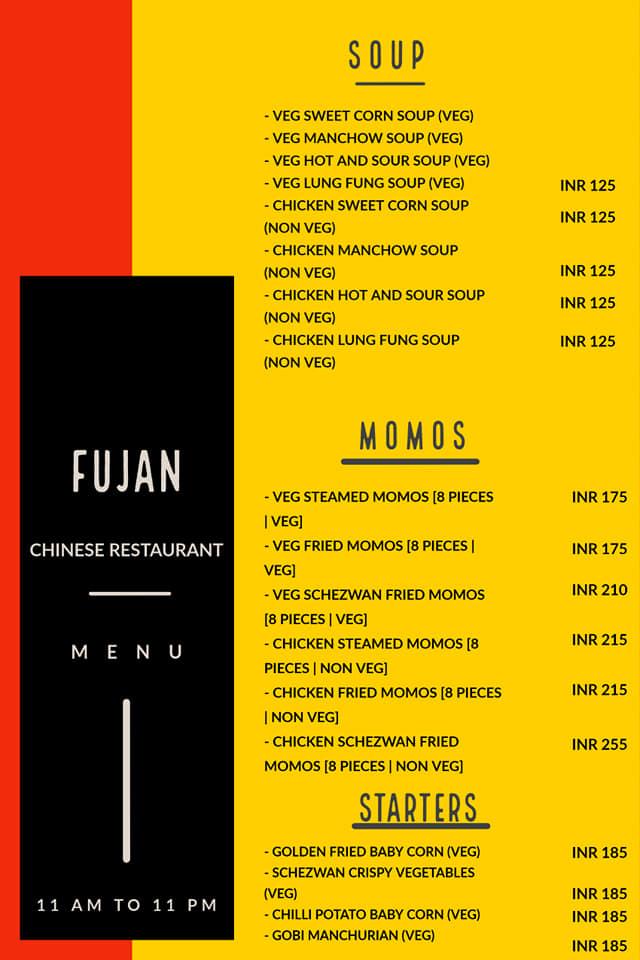Menu at FUJAN CHINESE RESTAURANT, Bengaluru, 136 M M Road