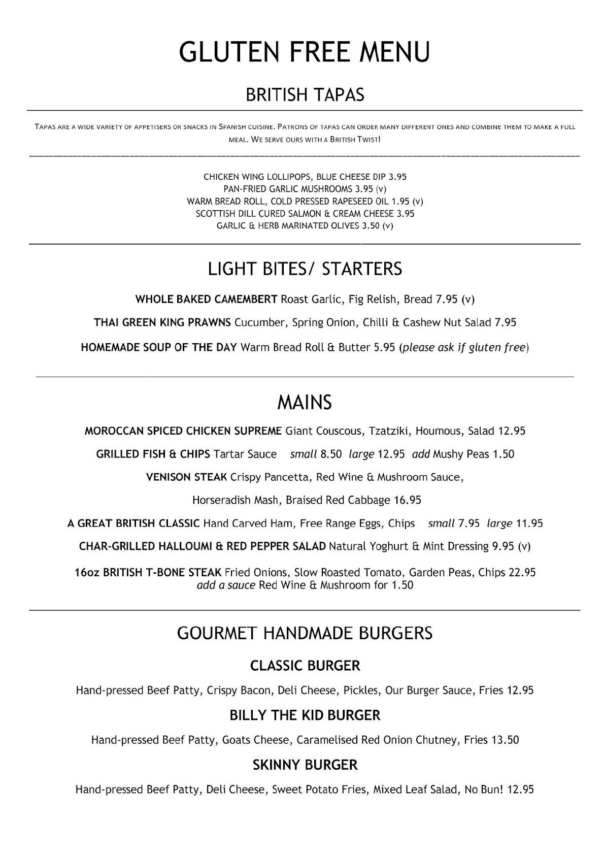 Menu at George & Dragon pub & bar, North Leigh