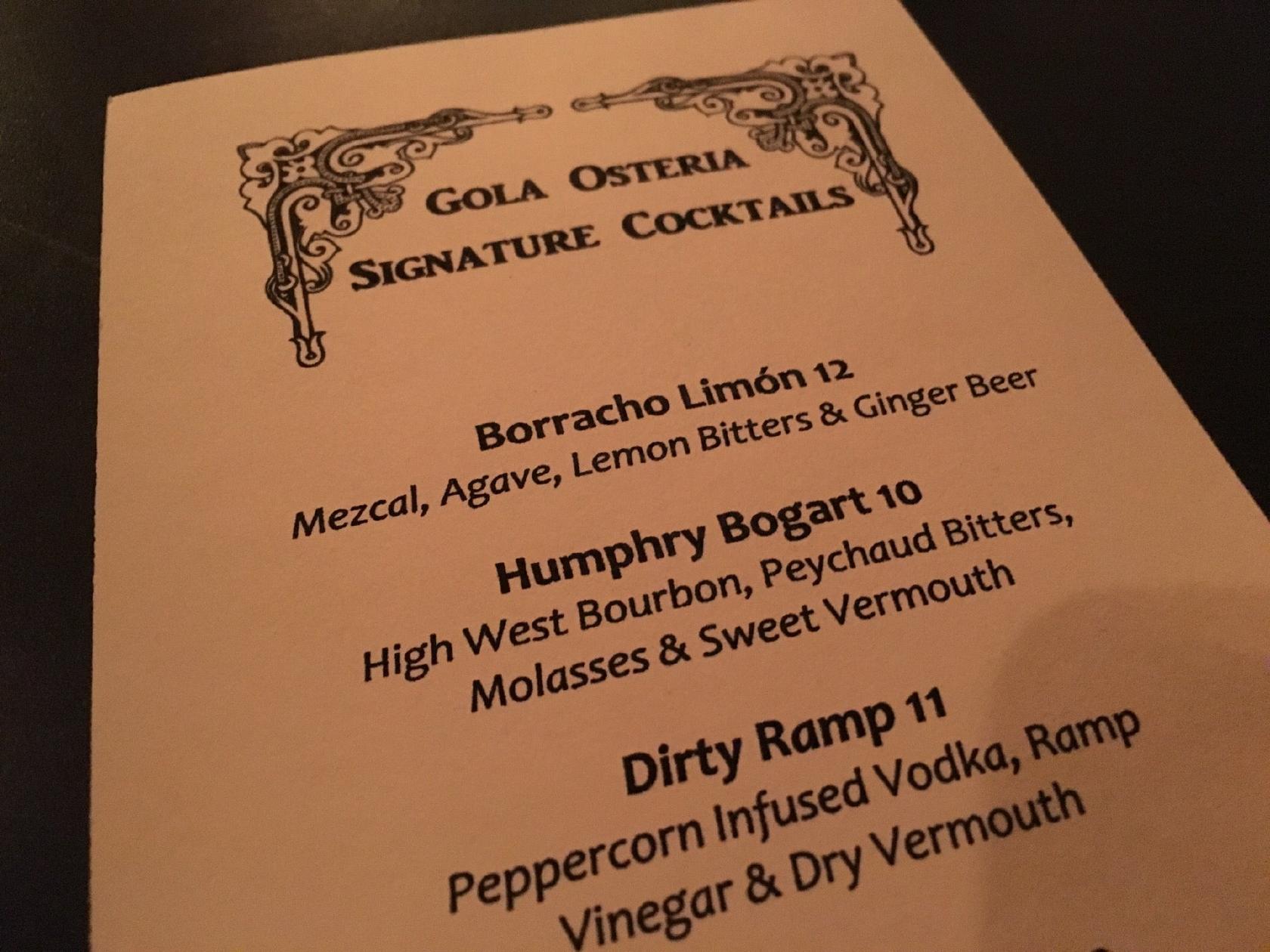 Menu at Gola Osteria Restaurant & Catering, Ithaca