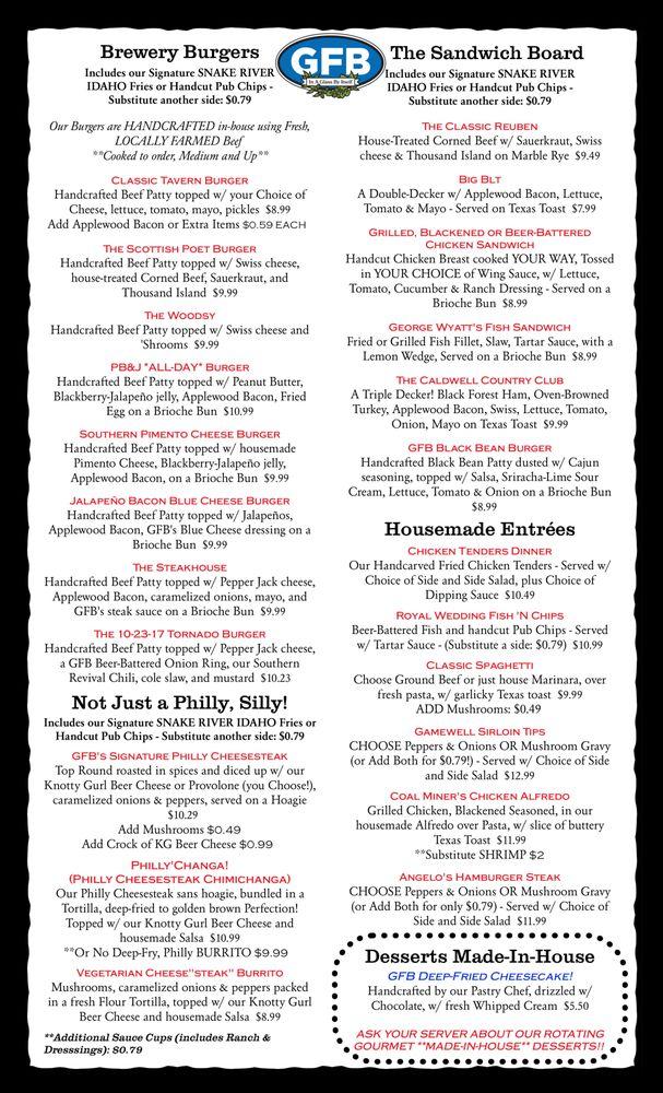 Menu at Granite Falls Brewing Company pub & bar, Granite Falls
