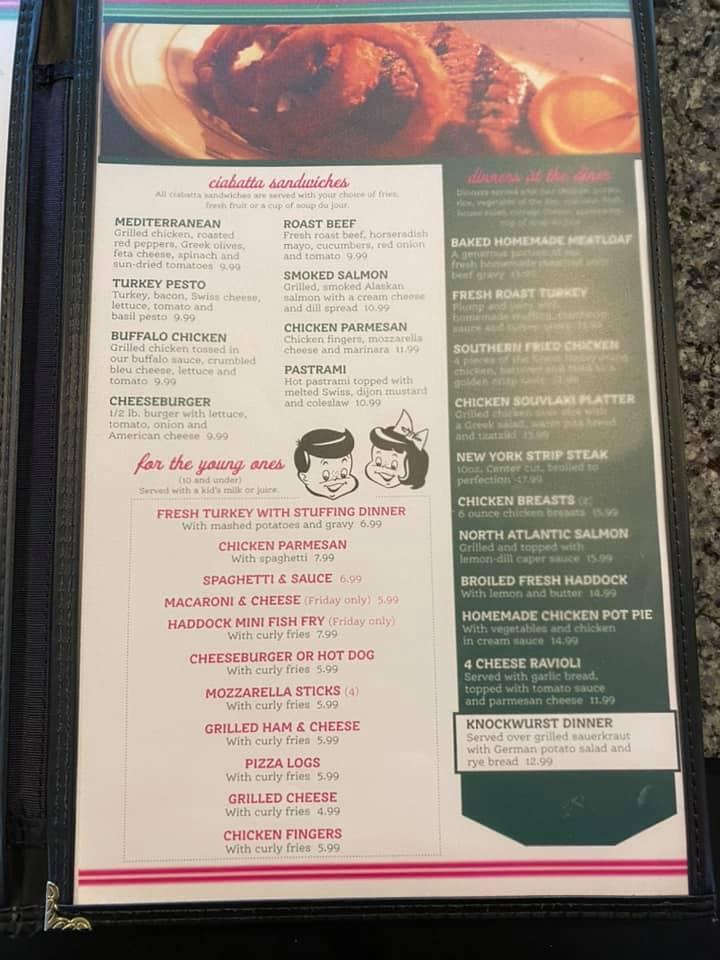 Menu at Highland Park Diner restaurant, Rochester