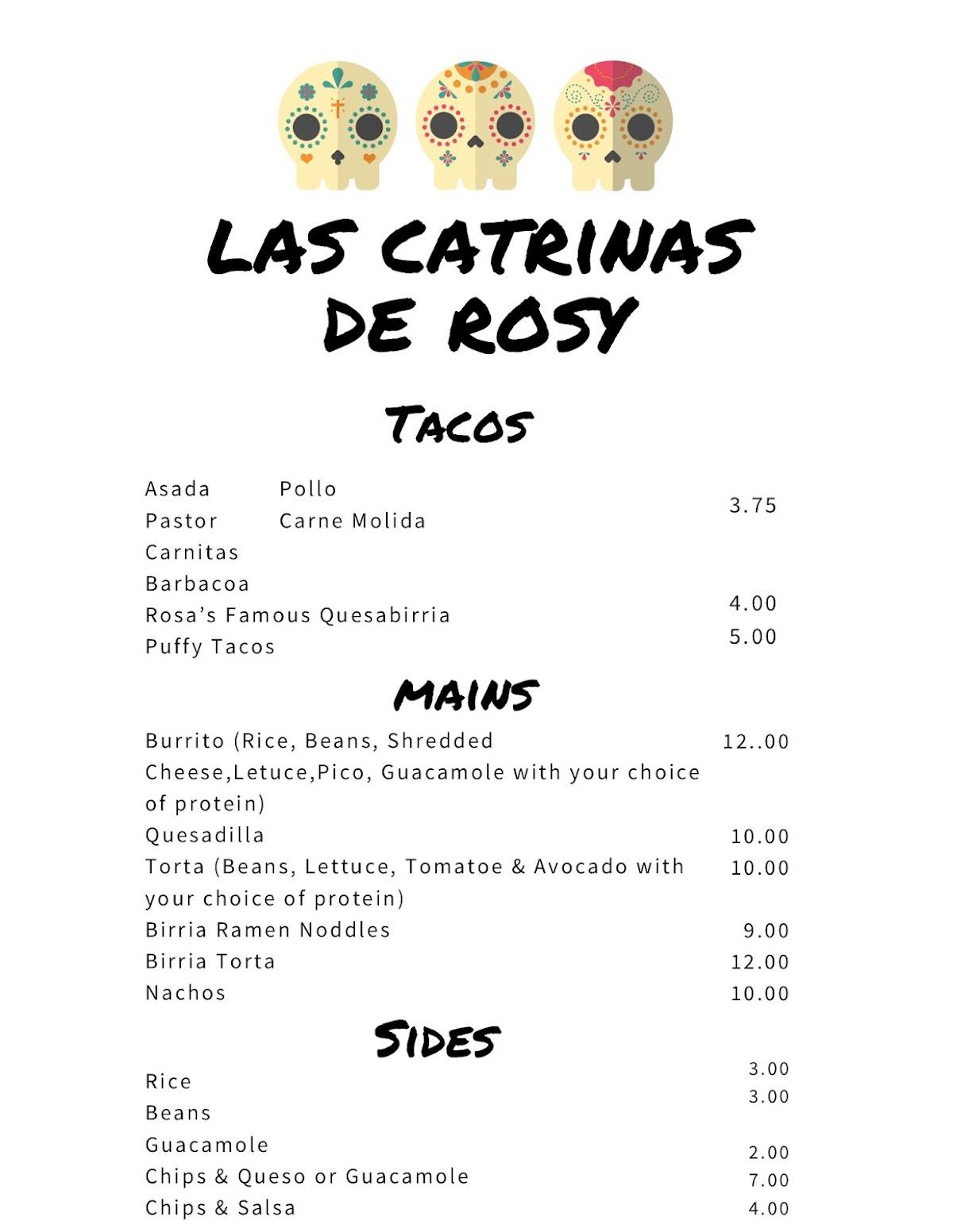 Menu at Las Catrinas De Rosy restaurant, Daphne