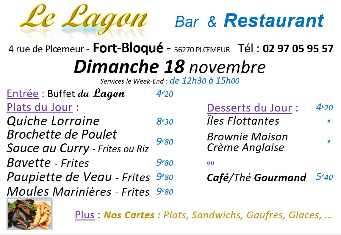 Menu au Le Lagon restaurant, Ploemeur, 4 Rue de Ploemeur