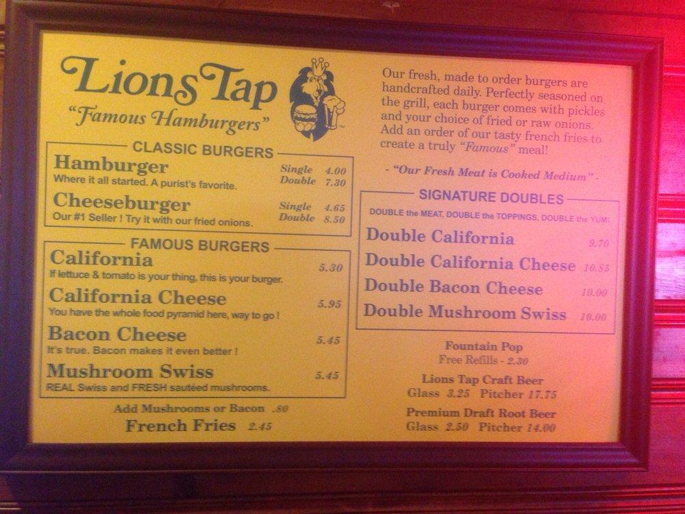Menu at Lions Tap restaurant, Eden Prairie