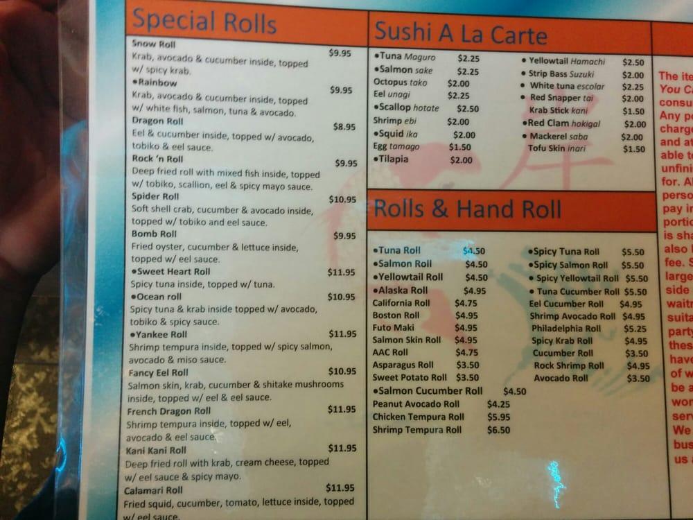 Menu at Shan Kishi restaurant, Miramar Beach