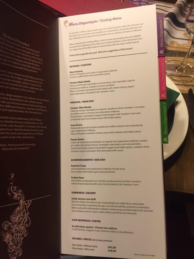Menu em Swadisht Traditional Indian Cuisine restaurante, Curitiba, R ...