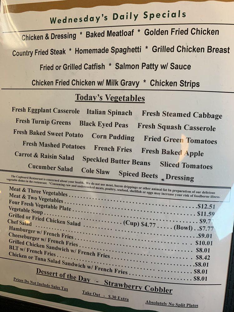 Menu at The Cupboard Restaurant, Memphis