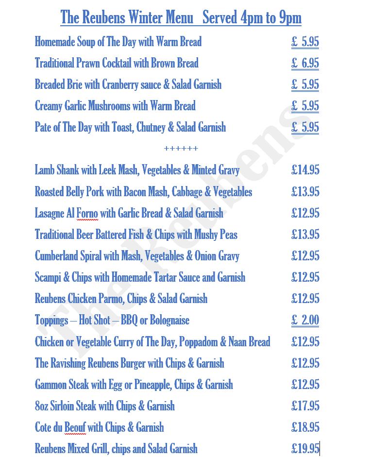 Menu at The Reubens pub & bar, Leeming Bar