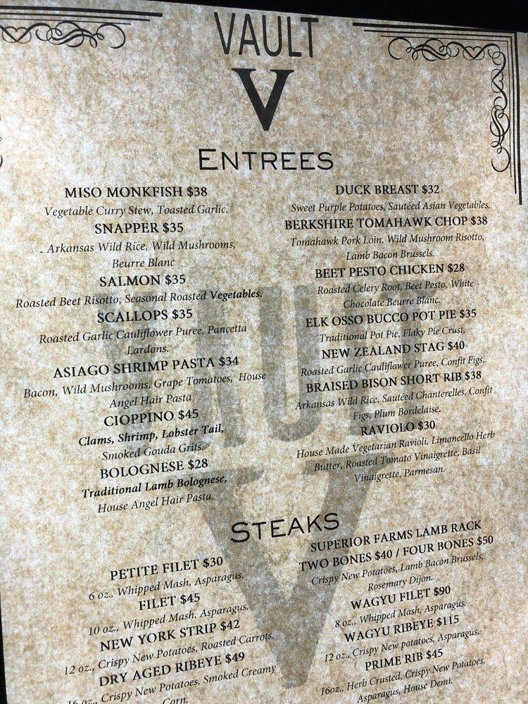 Carta del restaurante VAULT, Hot Springs, 723 Central Ave #100