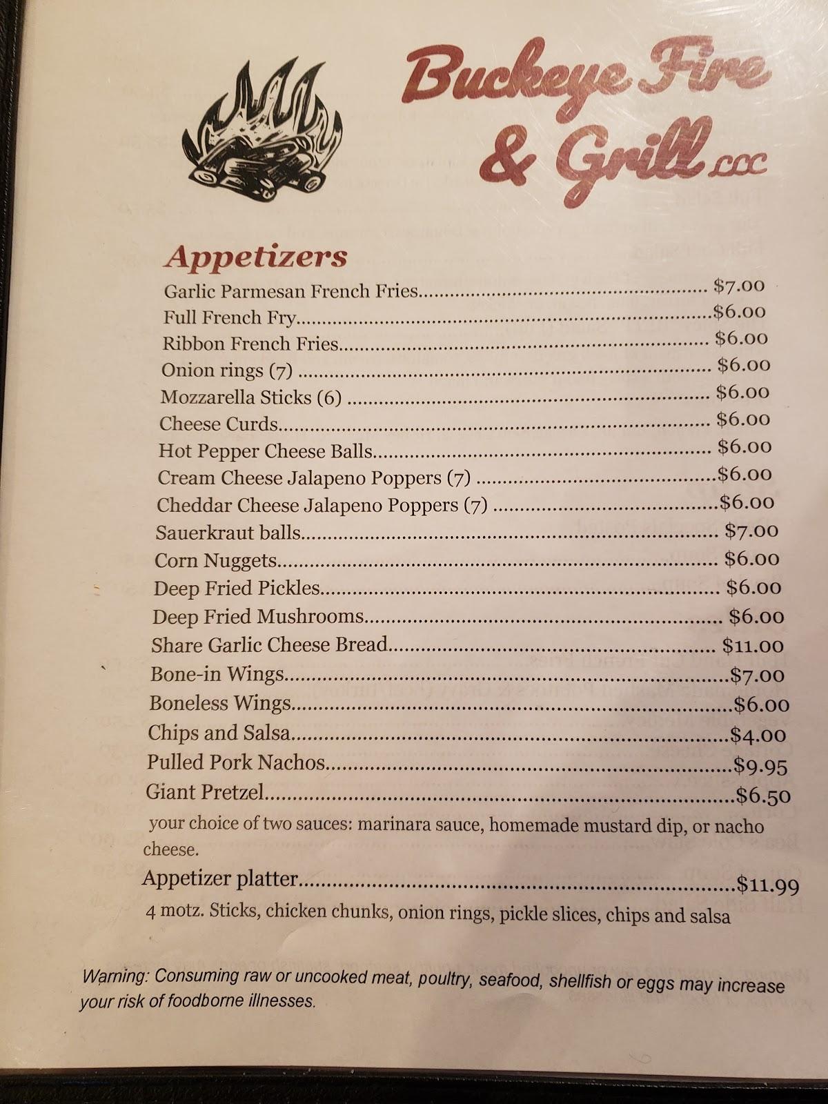 Menu at Buckeye Fire and Grill Llc pizzeria, Clyde