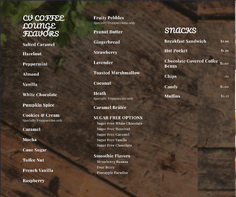 Menu at CV Coffee Lounge, Florence