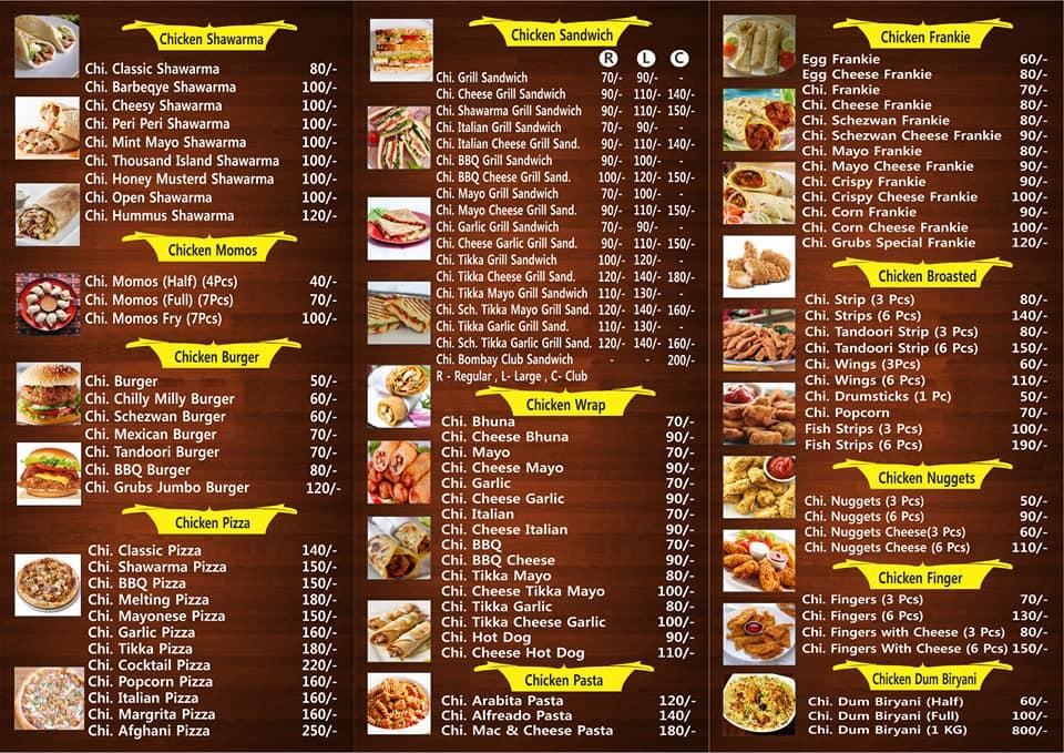 Menu at Grub's Corner, Mumbai