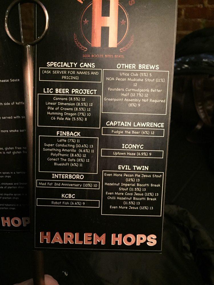 Menu at Harlem Hops pub & bar, New York City