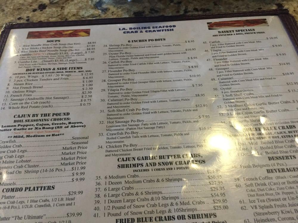 Menu at LA. Boiling Seafood Crab & Crawfish restaurant, Orlando