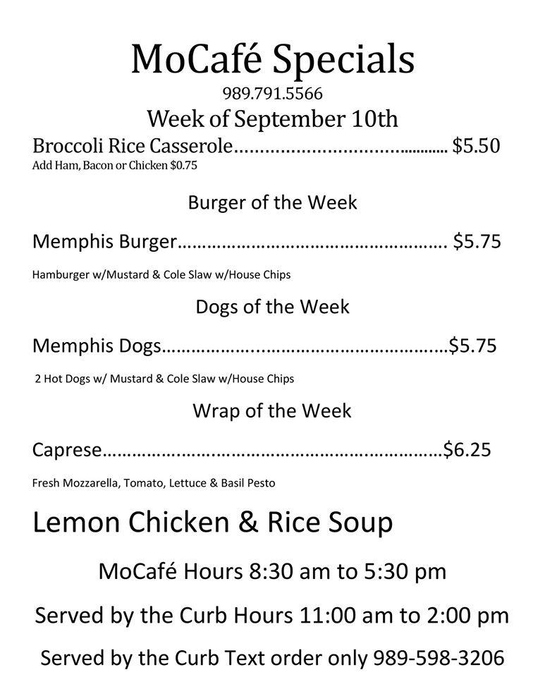Menu at Mo Cafe, Saginaw