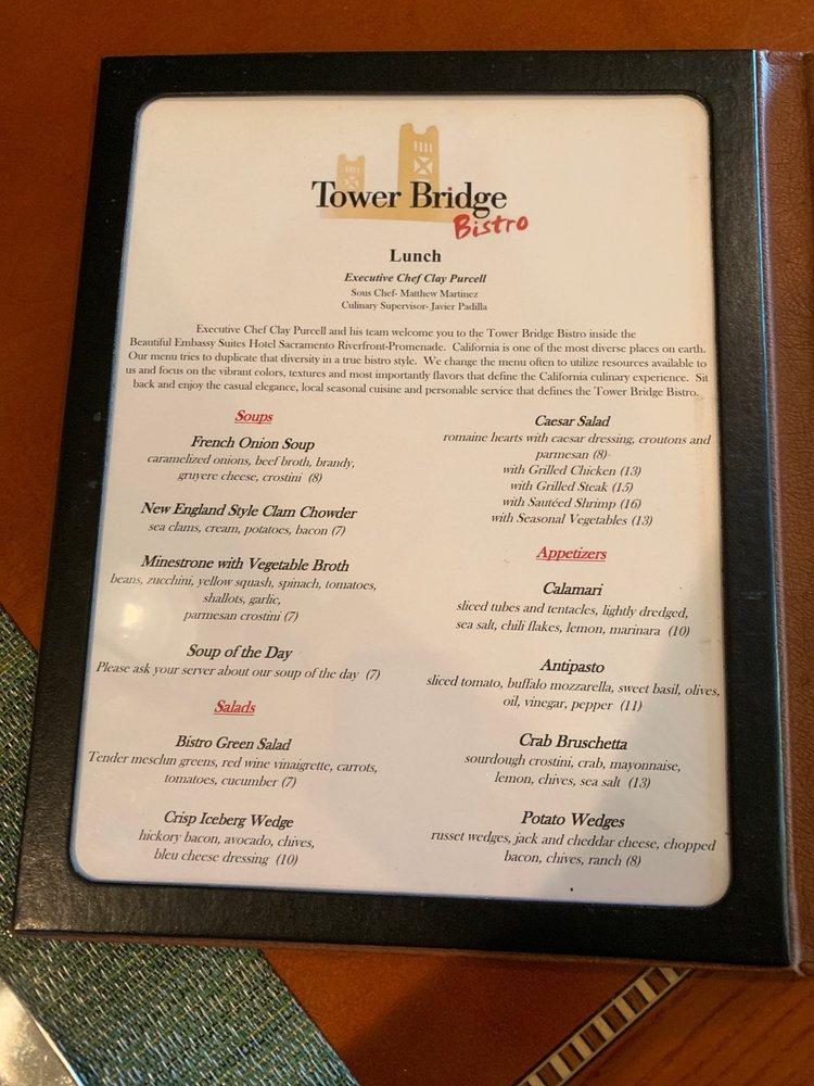 Menu at Tower Bridge Bistro restaurant, Sacramento