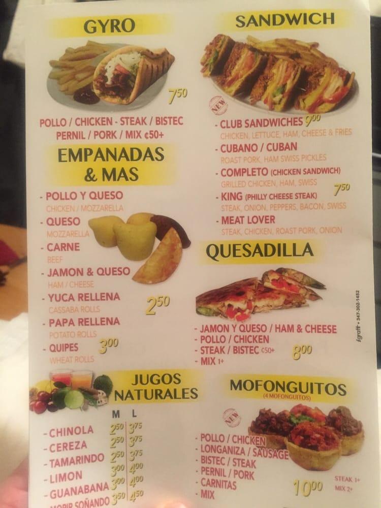 Menu at Rico Chimi fast food, New York City, Myrtle Ave
