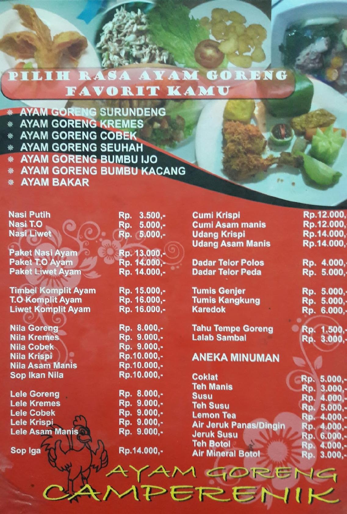 Menu at Ayam Goreng Camperenik restaurant, Cikeruh