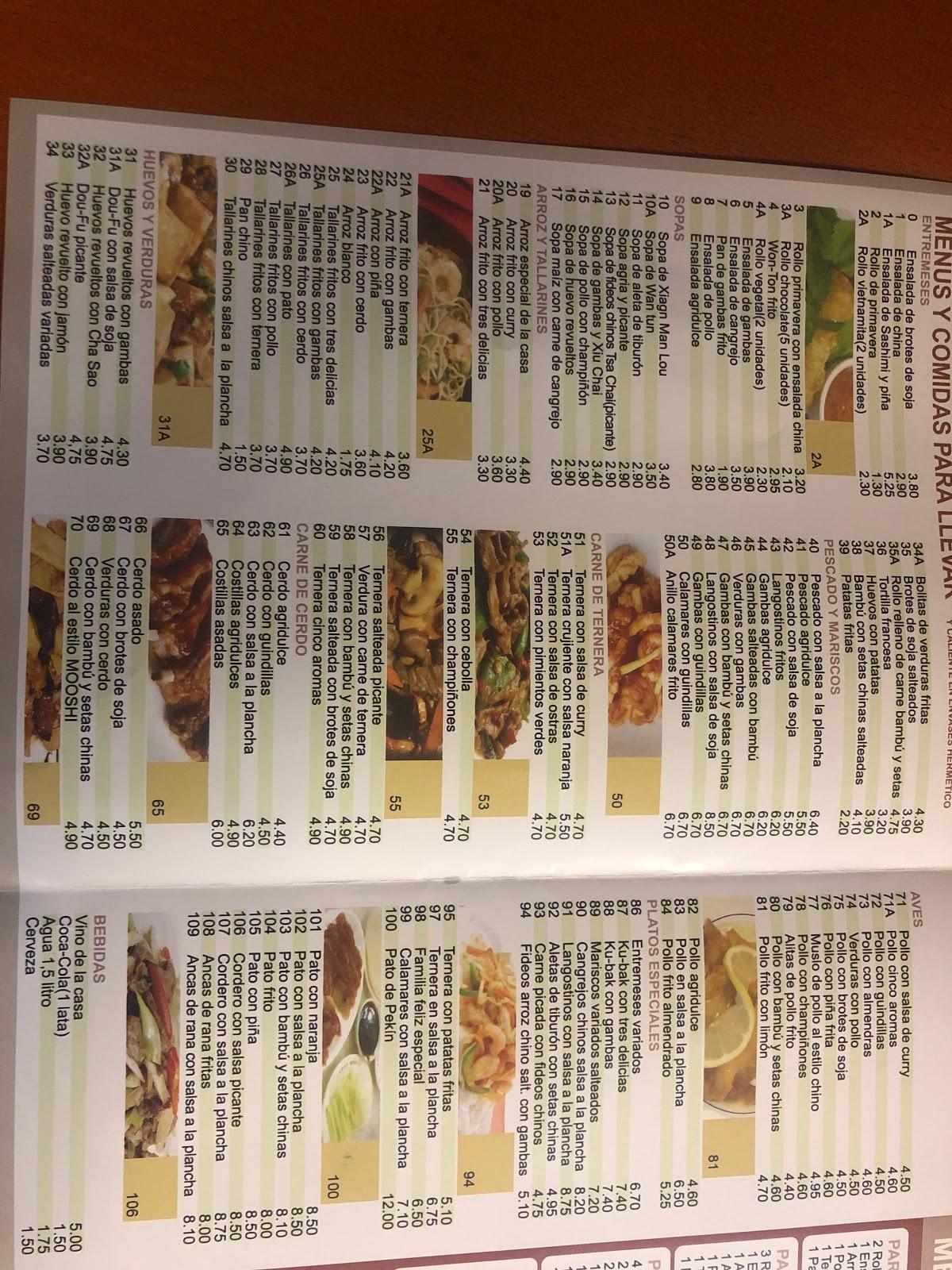 Carta del restaurante Xiang Man Lou, Chiva