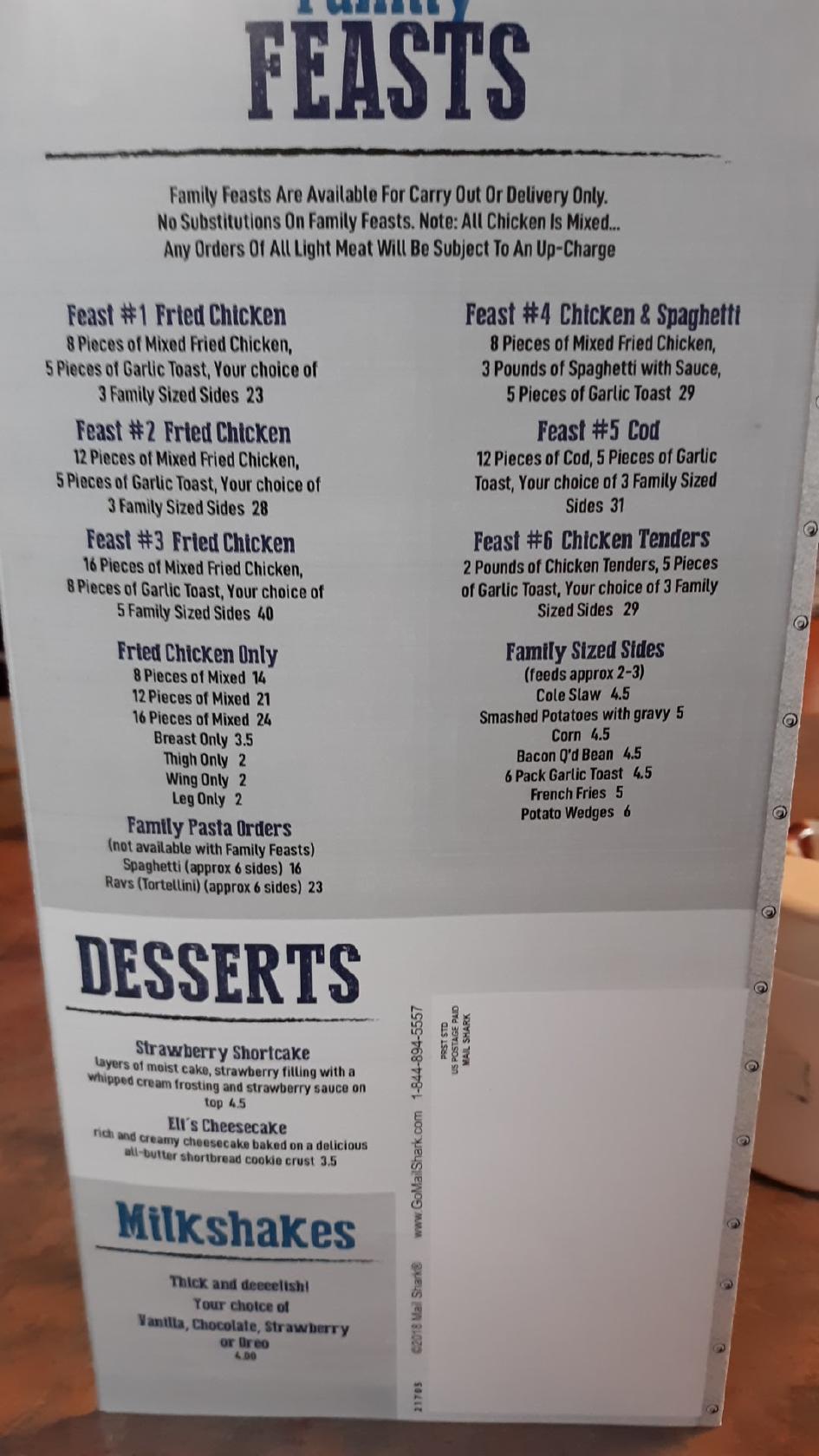 Menu at Chix Restaurant, Streator
