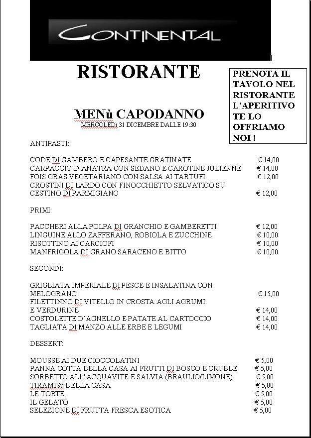 Menu at Continental Club & Restaurant, Colico Piano, Via Nazionale Nord