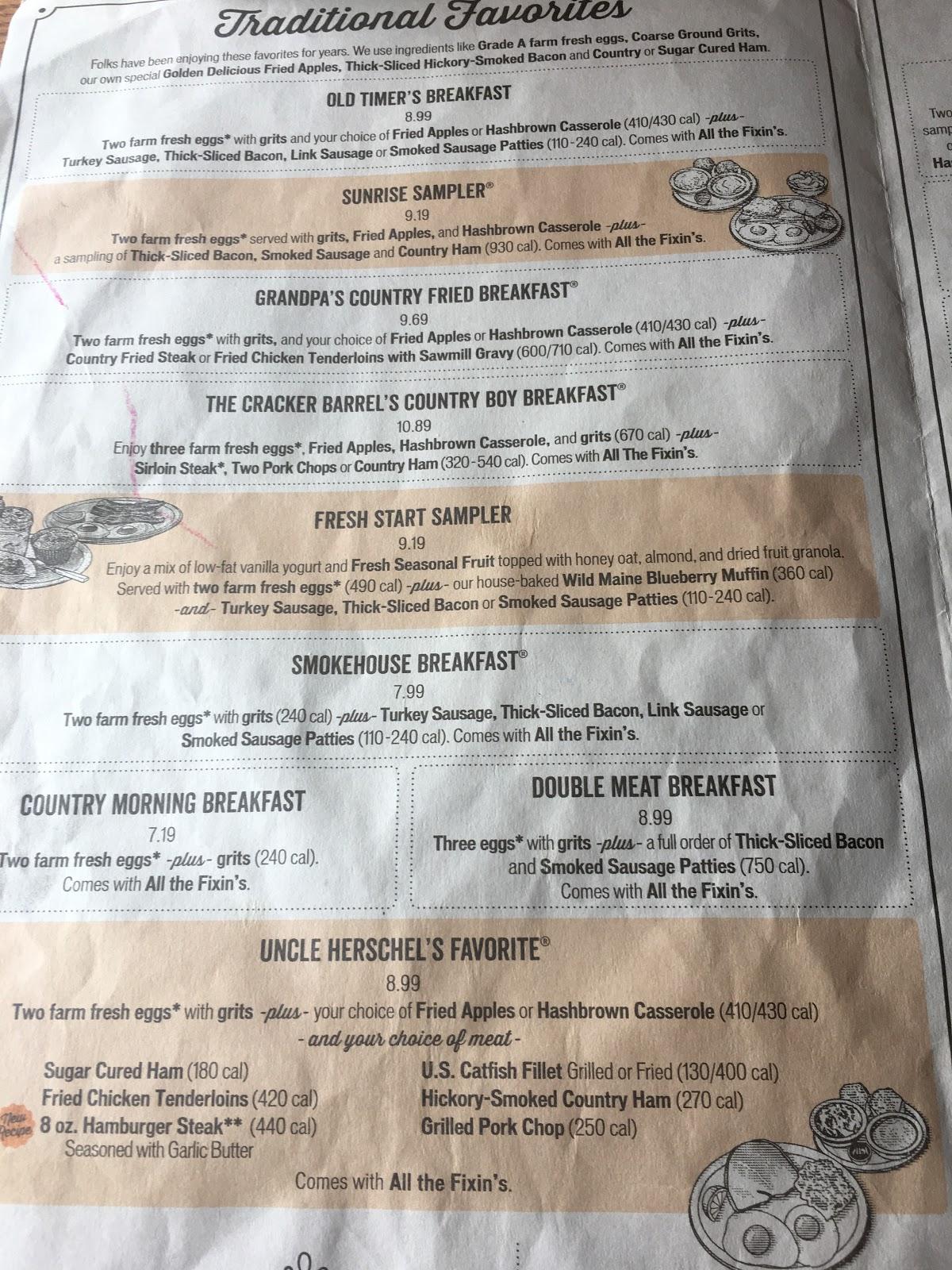 Menu at Cracker Barrel Old Country Store, Bourbonnais, 50 Ken Hayes Dr