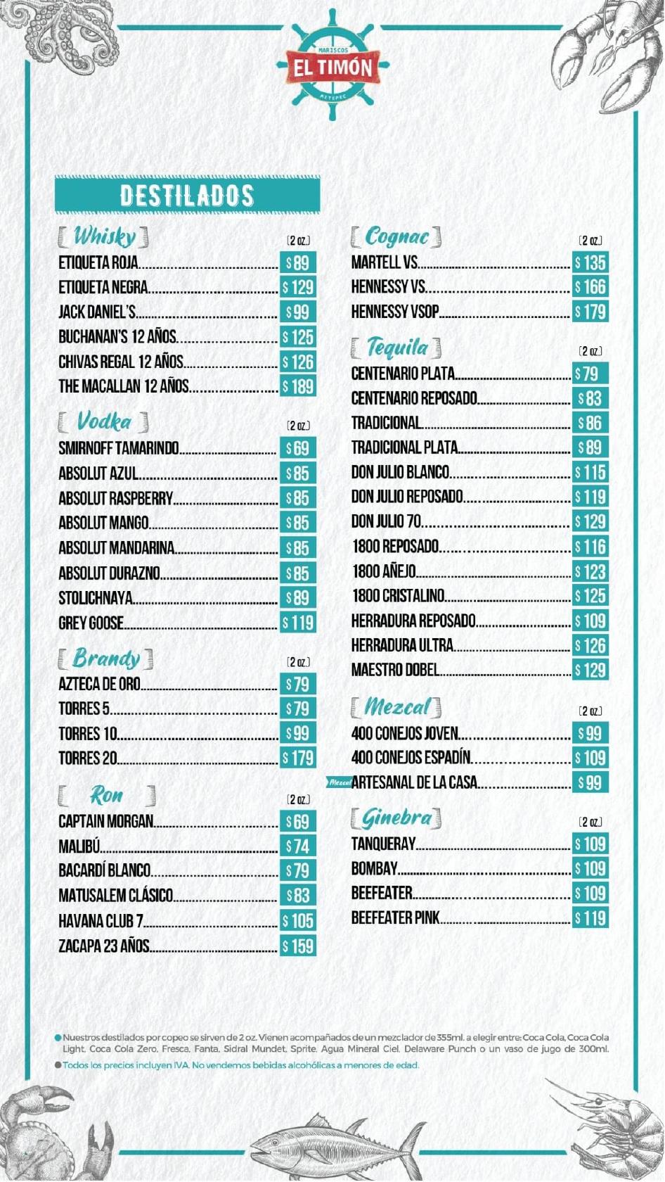 Carta del restaurante El Timón Metepec, Metepec