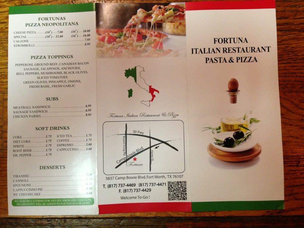 Menu at Fortuna Italian Restaurant, Fort Worth