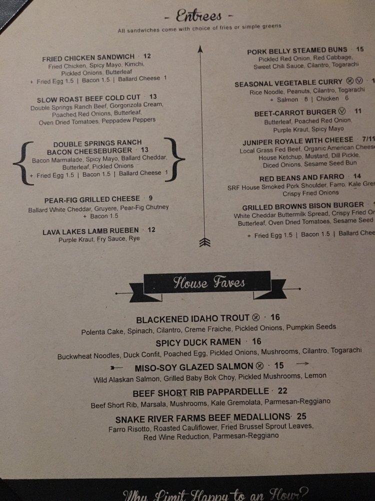 Menu at Juniper pub & bar, Boise