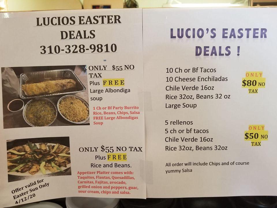Menu at Lucio's Restaurant, Torrance