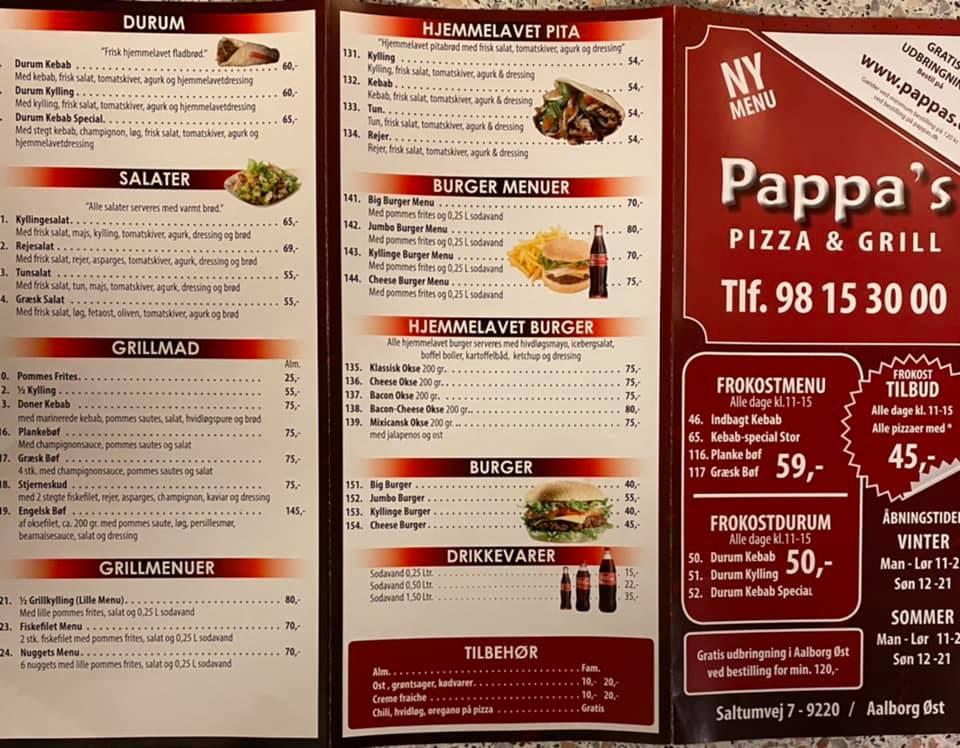 Menu at Pappa's Pizza pizzeria, Aalborg