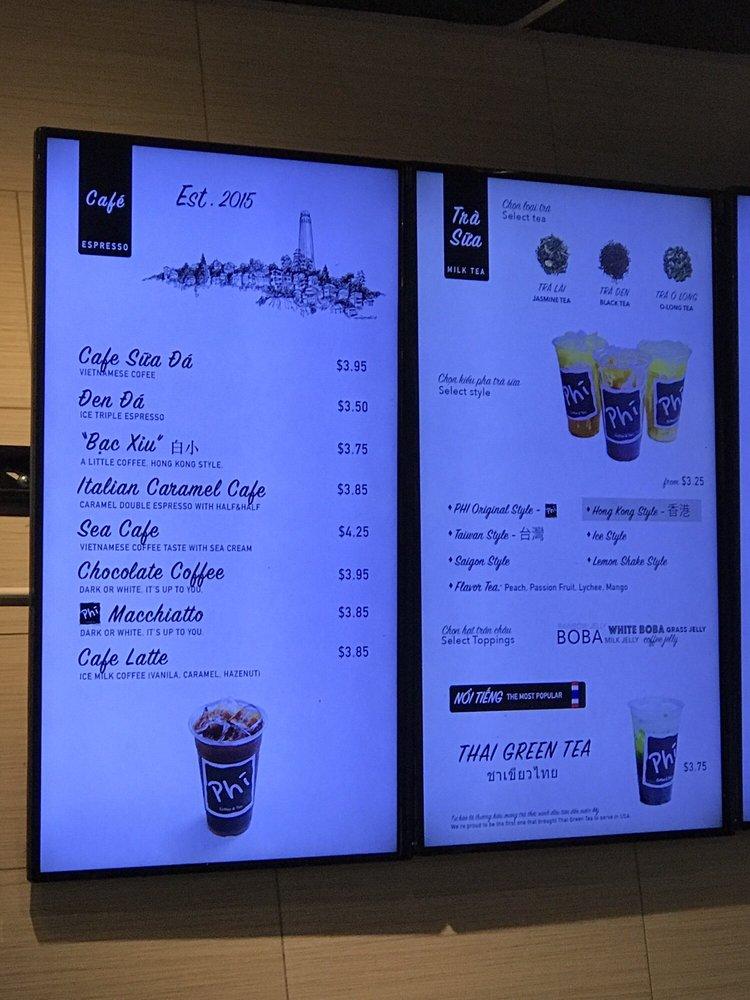 Menu at Phi Coffee & Tea restaurant, Arlington