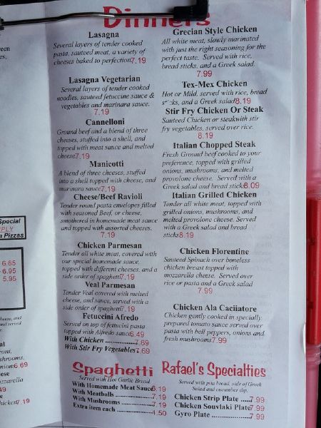 Menu at Rafaels Italian Restaurant, Shelbyville