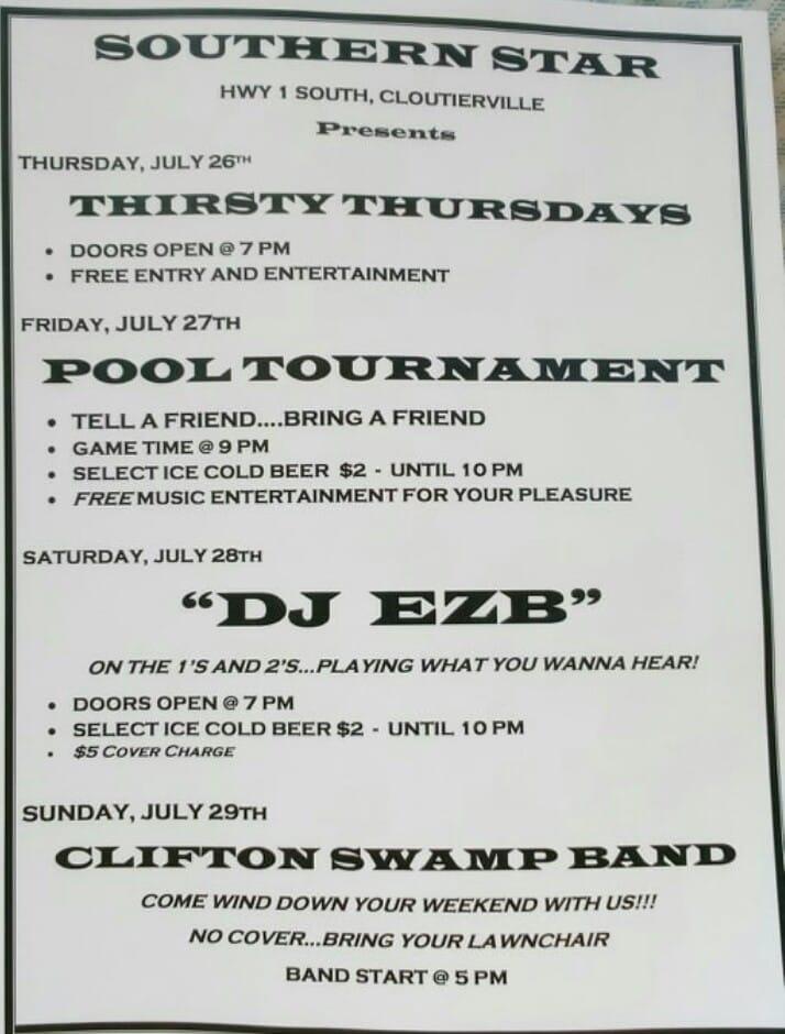 Menu at Southern Star Lounge pub & bar, Cloutierville