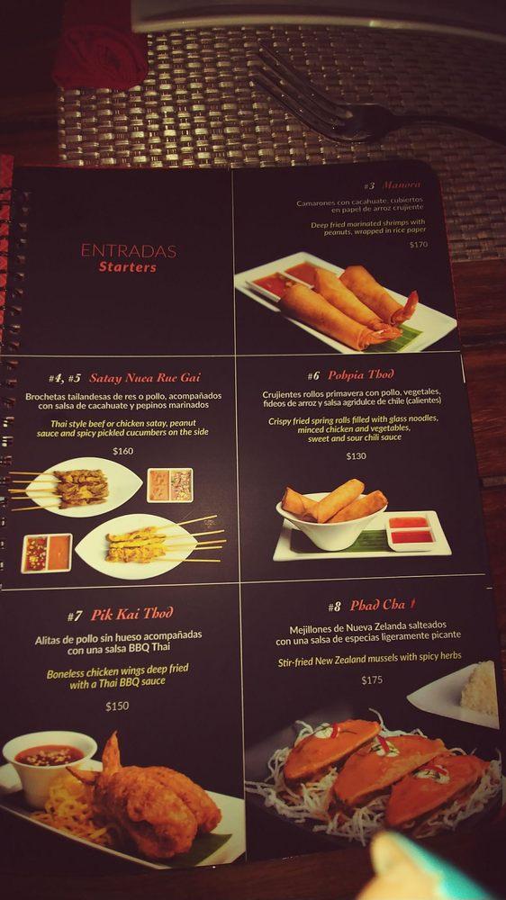Menu at ElefanThai restaurant, Cancún, Km12.5