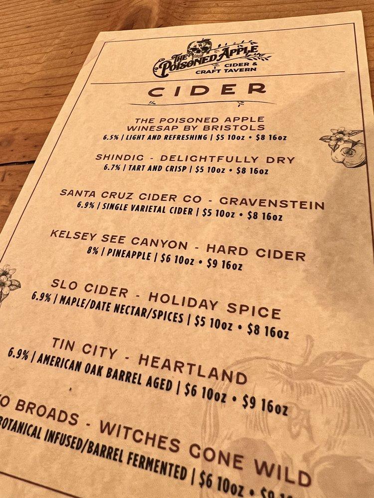 Menu at The Poisoned Apple pub & bar, Atascadero
