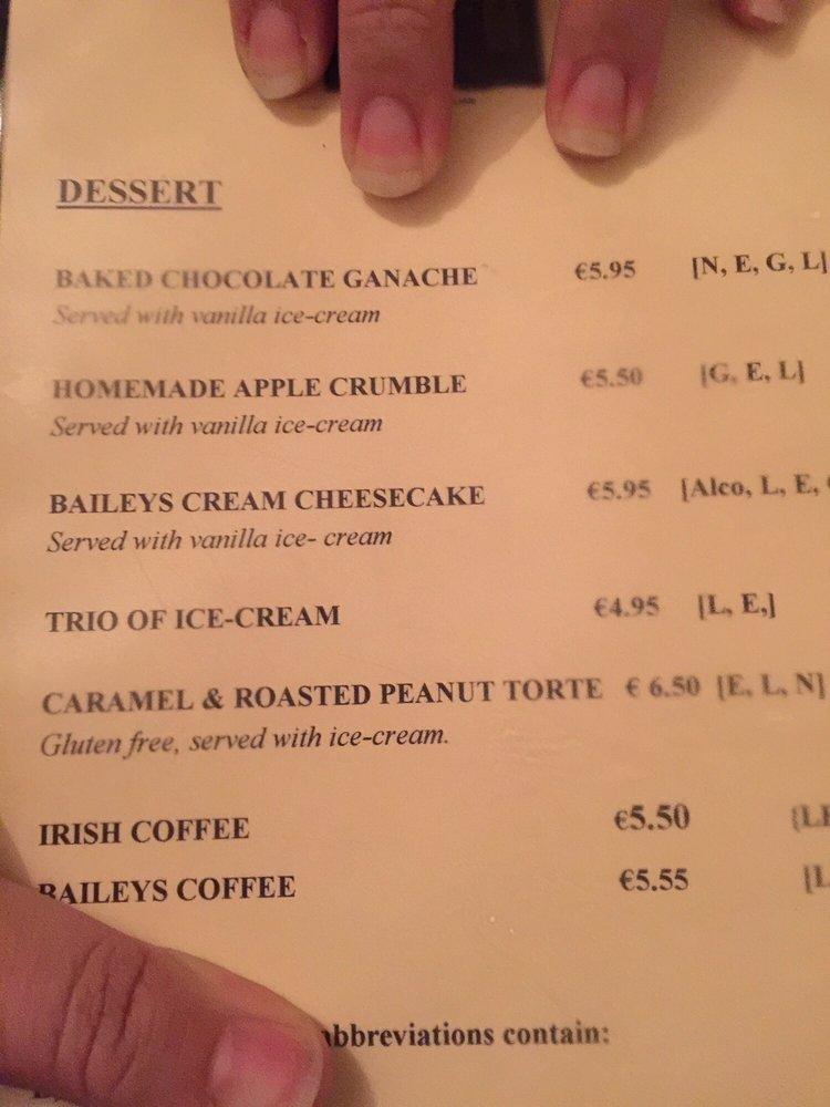 Menu at Gus O'Connor's Pub, Doolin