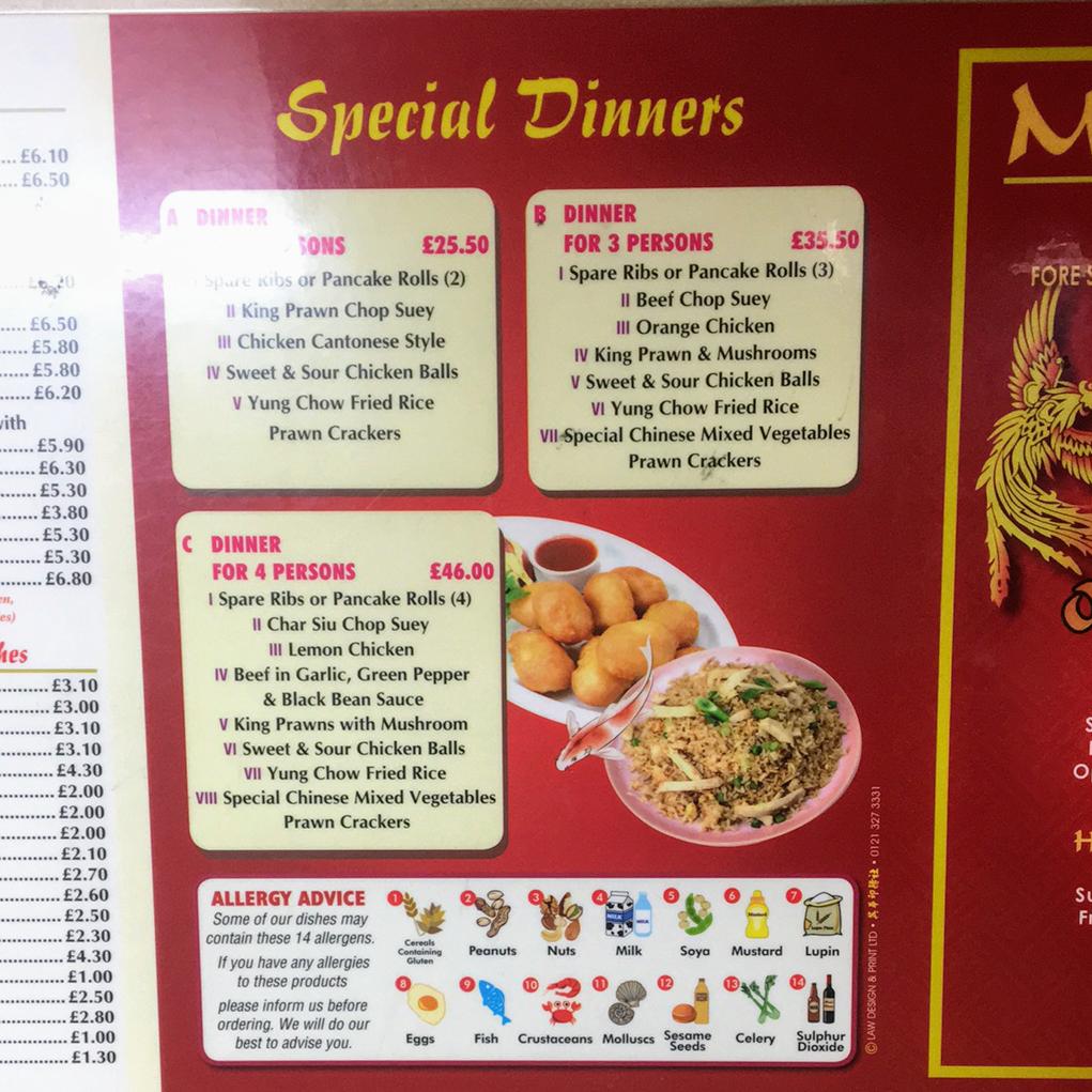 Menu at May Fong fast food, Plymouth