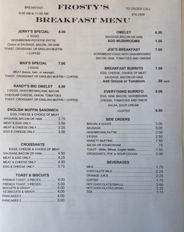 Menu at Phil's Frosty restaurant, Shady Cove, OR-62