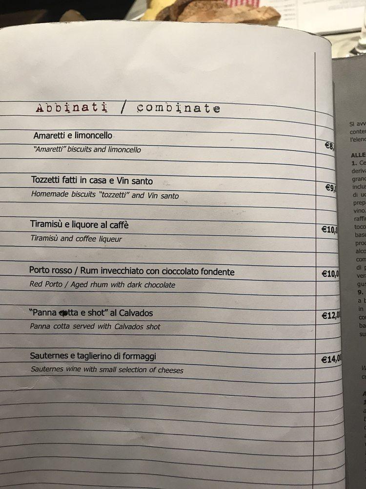 Menu at Ristorante Dillà, Rome