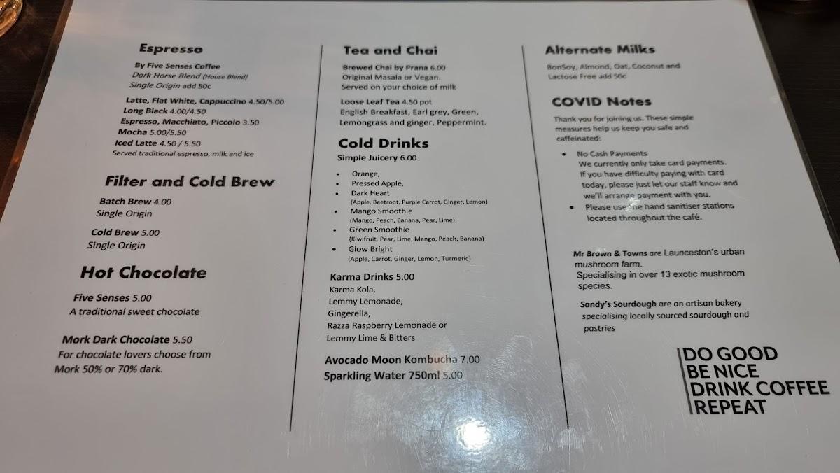 Menu at Tatler Lane by Sweetbrew cafe, Launceston, 5/74-82 St John St