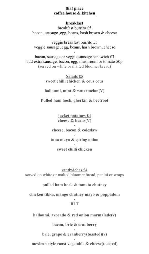 Menu at That place cafe, Sheffield