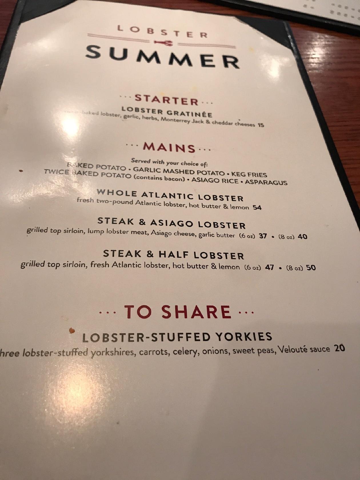 Menu au The Keg Steakhouse, Montréal, 25 Rue Saint-Paul E