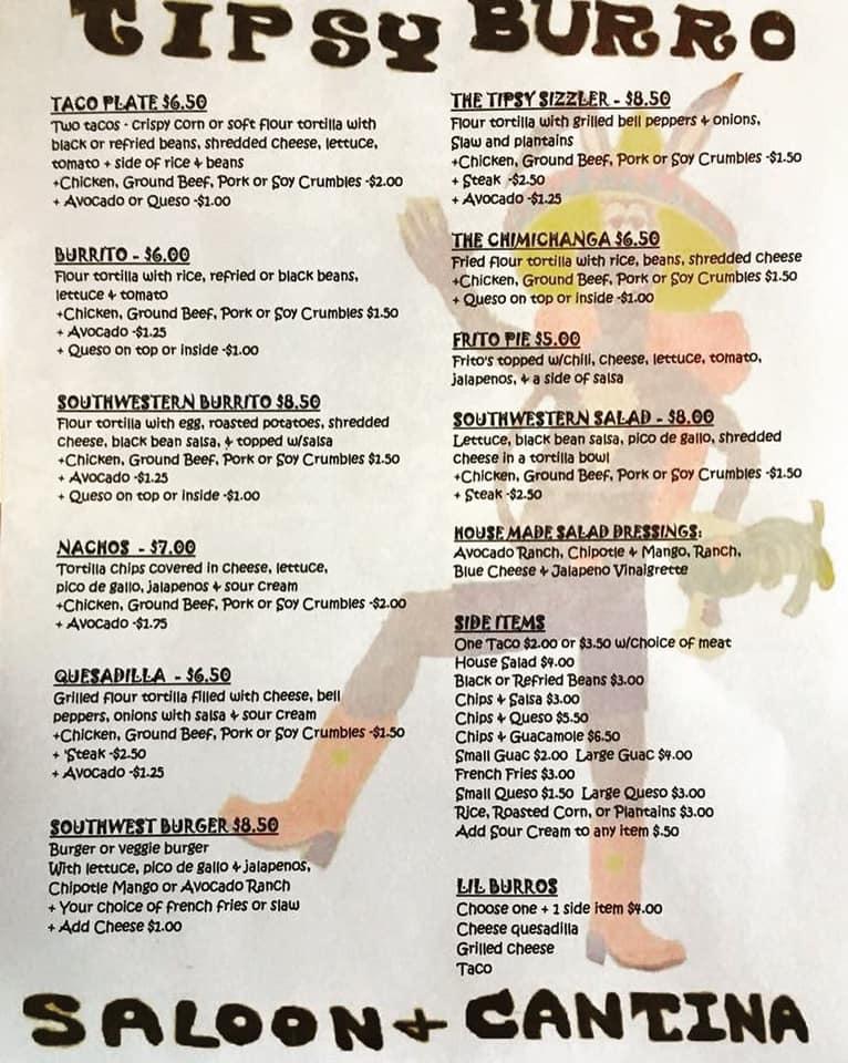 Menu at Tipsy Burro pub & bar, Charlotte