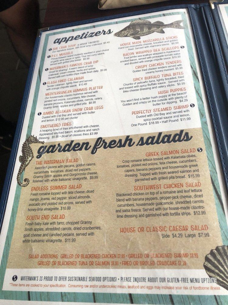 Menu at Waterman's Surfside Grille pub & bar, Virginia Beach