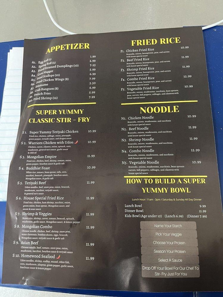Menu at Yummy Yaki Mongolian Stir Fry and Ramen restaurant, Montgomery ...